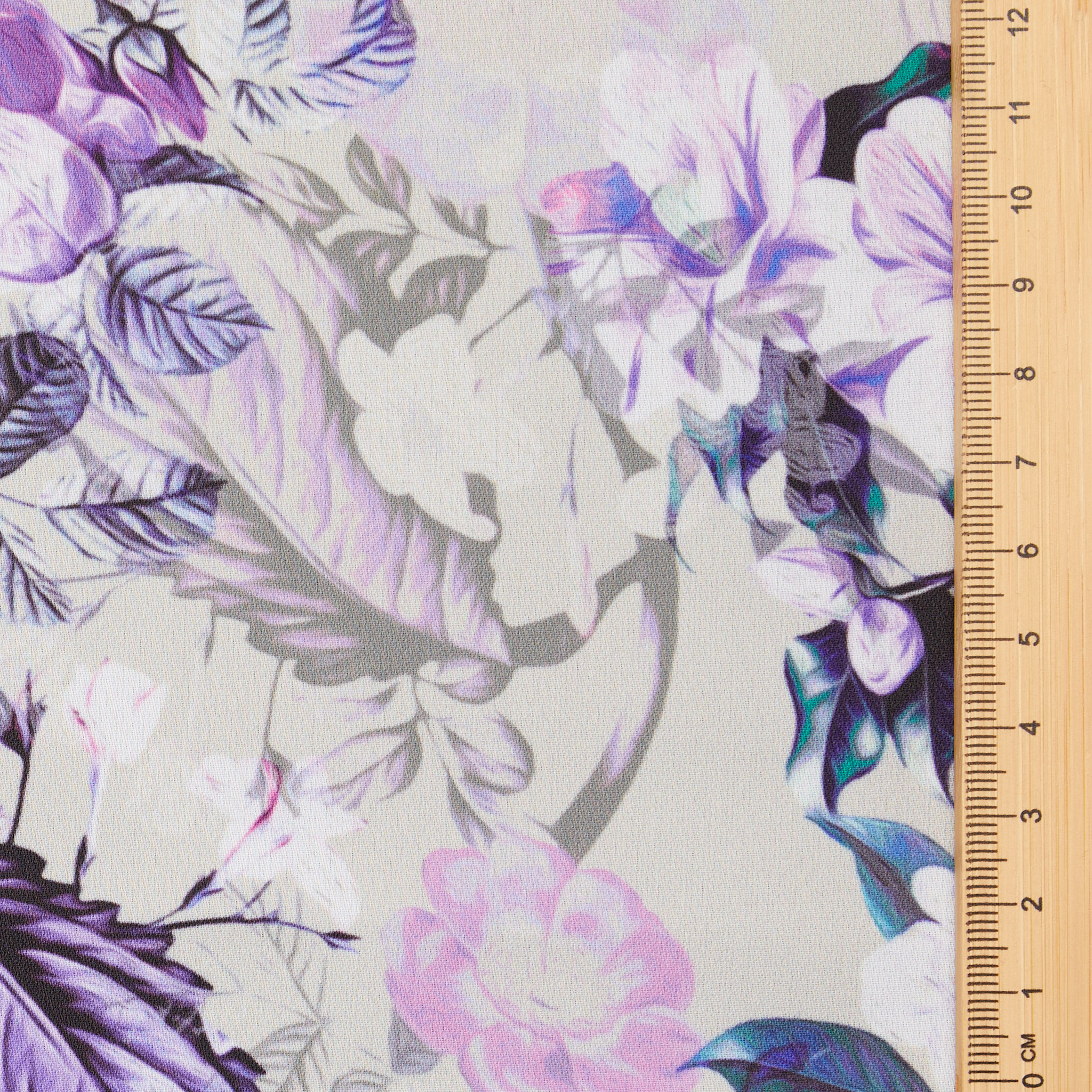 100% Recycled Polyester Floral Satin - Purple/ Grey - Circular Sourcing